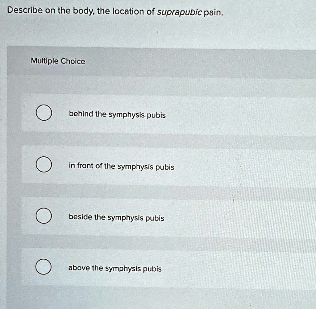 describe on the body the location of suprapubic pain multiple choice ...