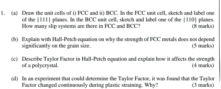 SOLVED:(a) Draw the unit cells of i) FCC and ii) BCC. In the FCC unit ...