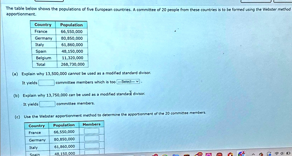 The table below shows the populations of five European countries. A ...