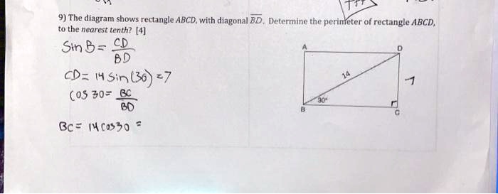 SOLVED: The diagram shows rectangle ABCD, with diagonal BD. Determine the perimeter of rectangle ...