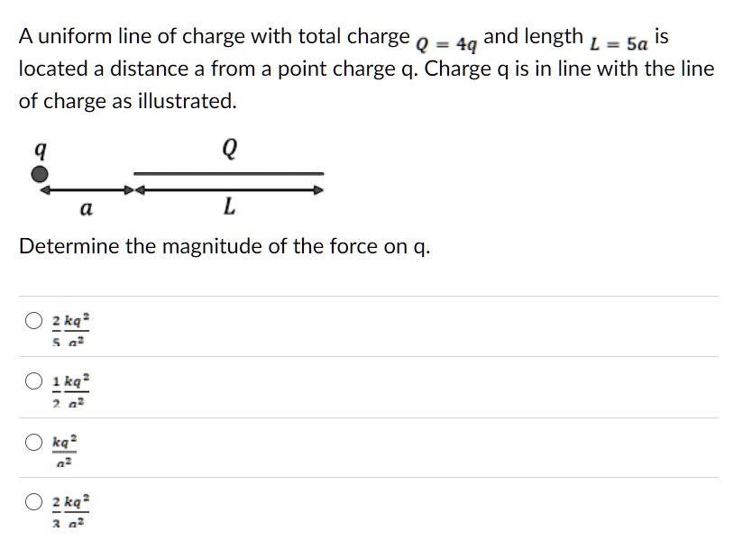 A uniform line of charge with total charge Q = 4q and length...