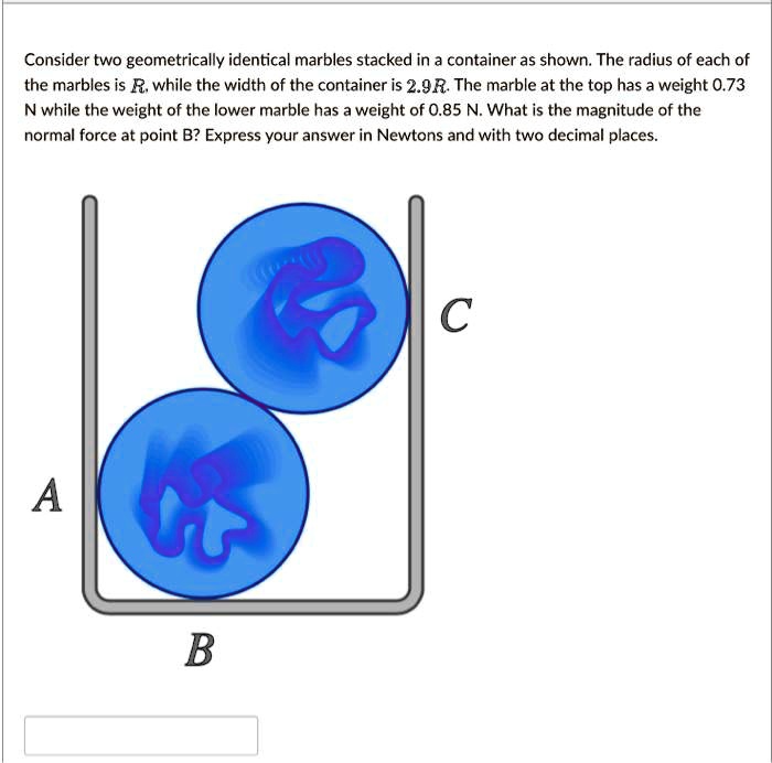 consider two geometrically identical marbles stacked in a container as shown the radius of each ...