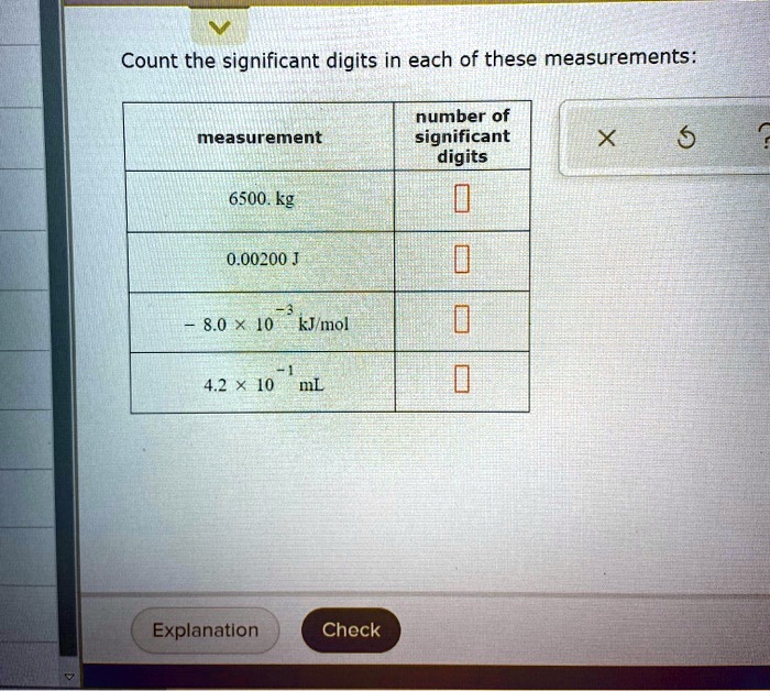 SOLVED: Count the significant digits in each of these measurements: number of significant digits ...