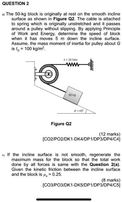 QUESTION 2 a) The 50-kg block is originally at rest on the smooth ...