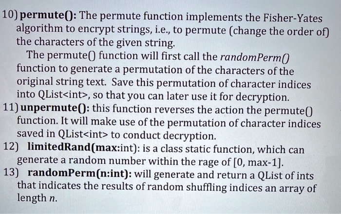 SOLVED:10) permuteO): The permute function implements the Fisher-Yates ...