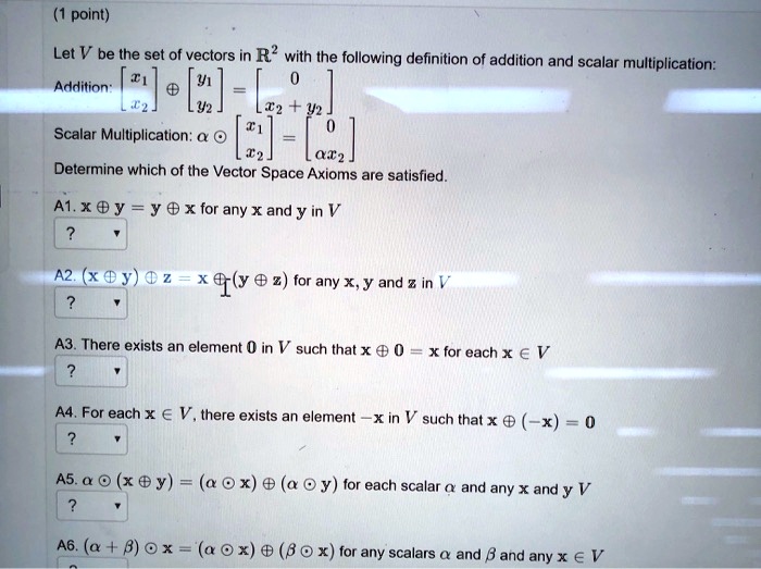 Solved Point Let V Be The Set Of Vectors In R With The Following Definition Of Addition And