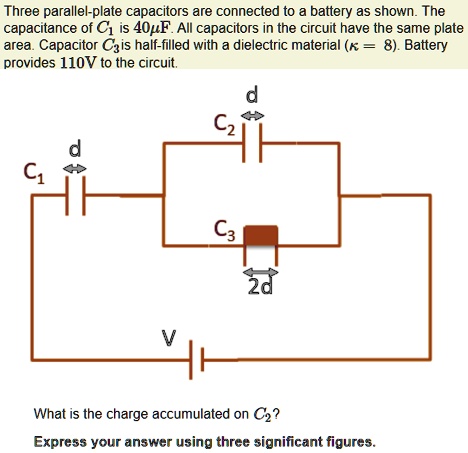 SOLVED: Three parallel-plate capacitors are connected to a battery as shown. The capacitance of ...