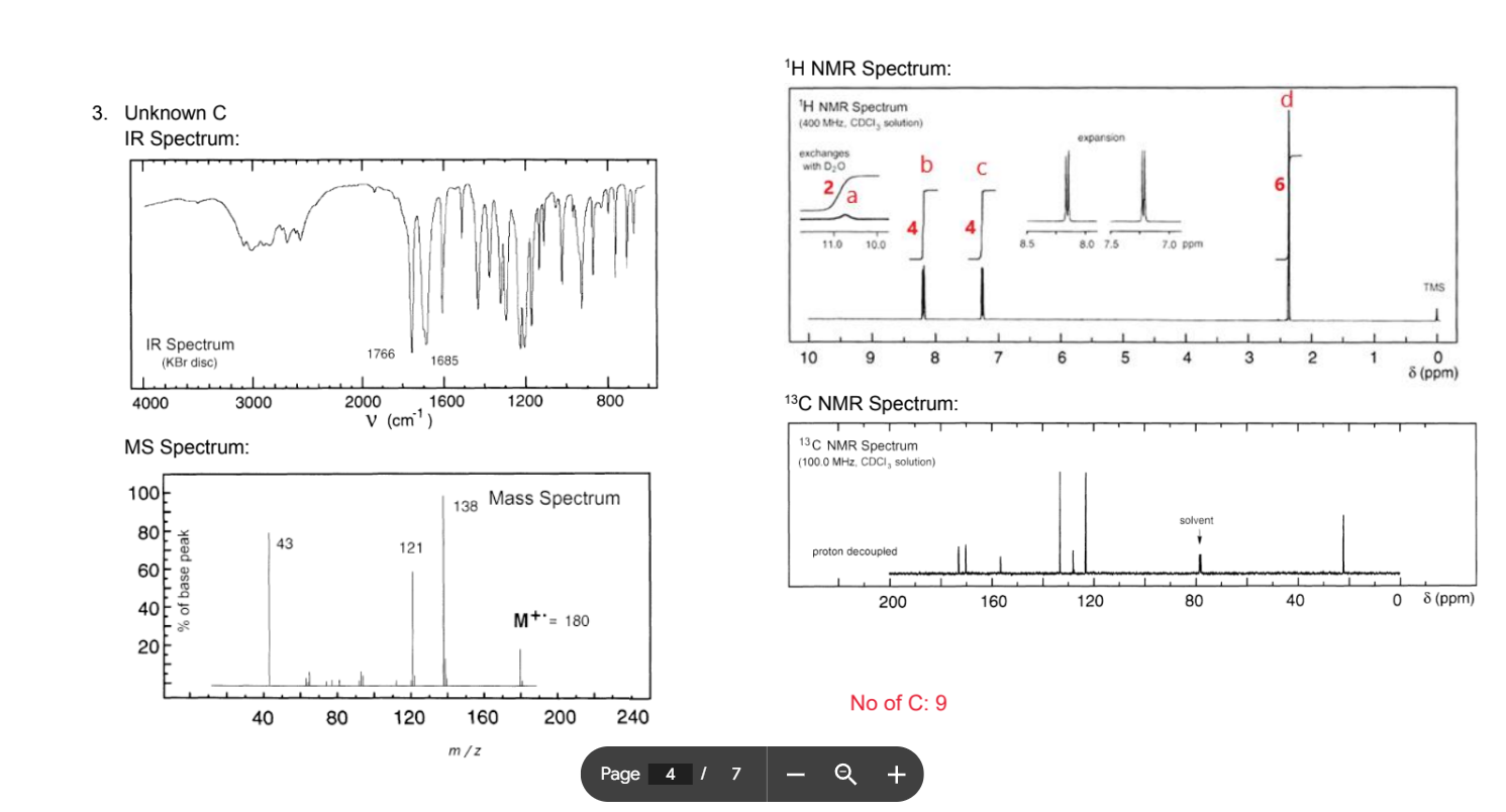 SOLVED: ^1H NMR Spectrum: 3. Unknown C IR Spectrum: MS Spectrum: ^13C ...