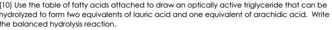 SOLVED:(10) Use the table of fatty acids attached to draw an optically ...