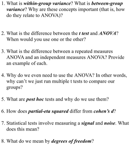 SOLVED: 1. What is within-group variance? What is between-group variance? Why are these concepts ...