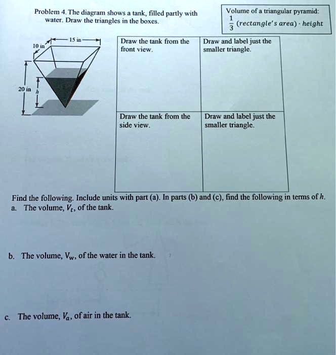 Problem 4. The diagram shows a tank, filled partly with water. Draw the ...