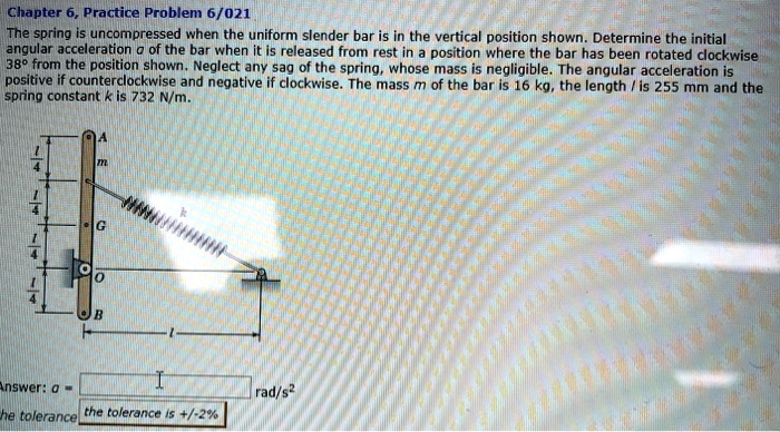 SOLVED: Chapter 6,Practice Problem 6/021 The spring is uncompressed when the uniform slender bar ...