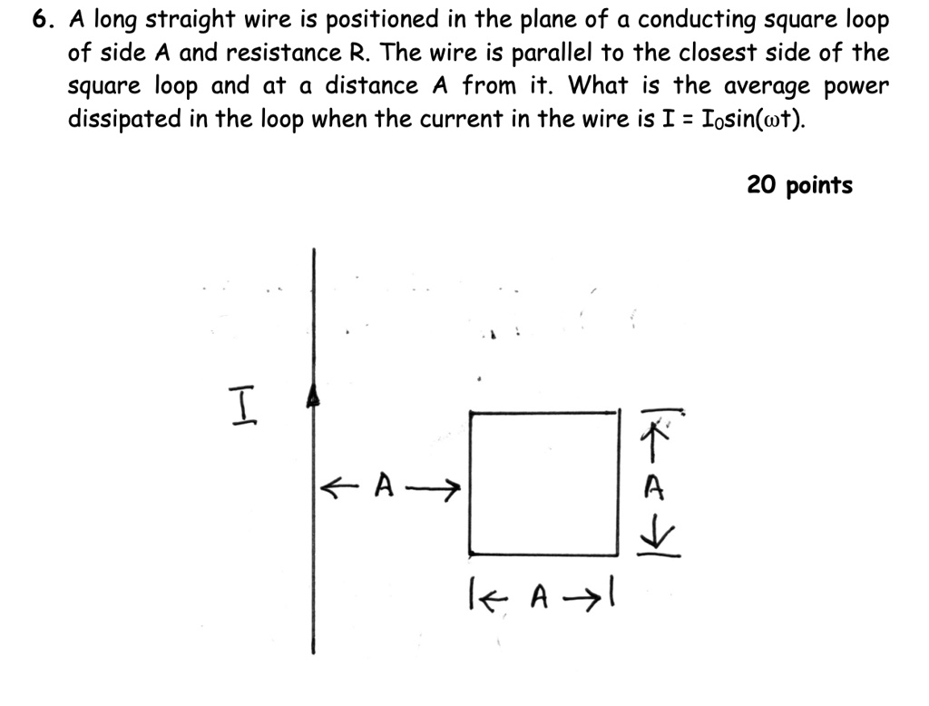 SOLVED: 6 long straight wire is positioned in the plane of a conducting square loop of side A ...