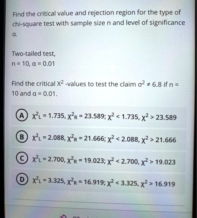 find the critical value and rejection region for the type of chi square ...