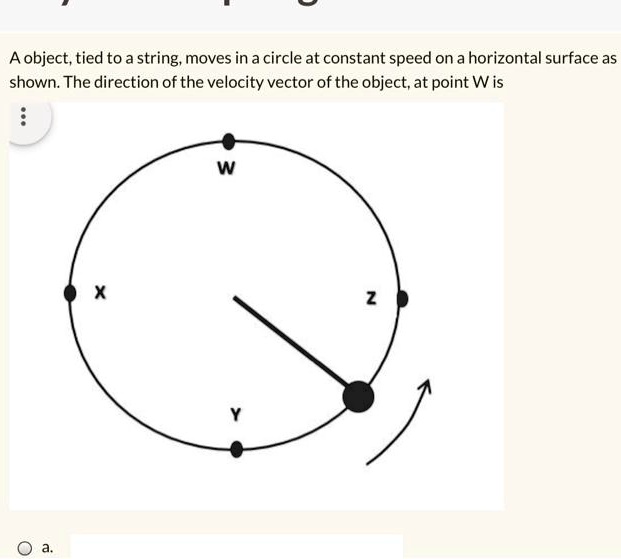 aobject tied to a string moves in a circle at constant speed on ahorizontal surface as shown the ...