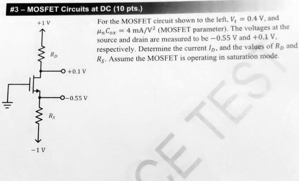 #3 - MOSFET Circuits at DC (10 pts.) +1 V For the MOSFET circuit shown ...