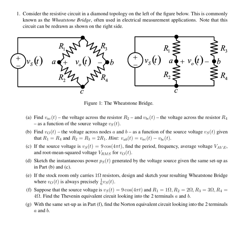 SOLVED: Consider the resistive circuit in a diamond topology on the ...