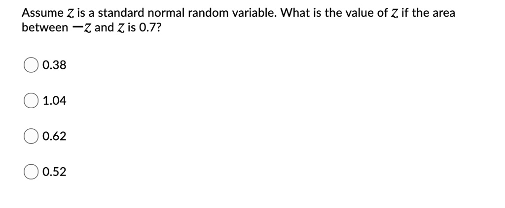 SOLVED: Assume Z is a standard normal random variable. What is the value of Z if the area ...