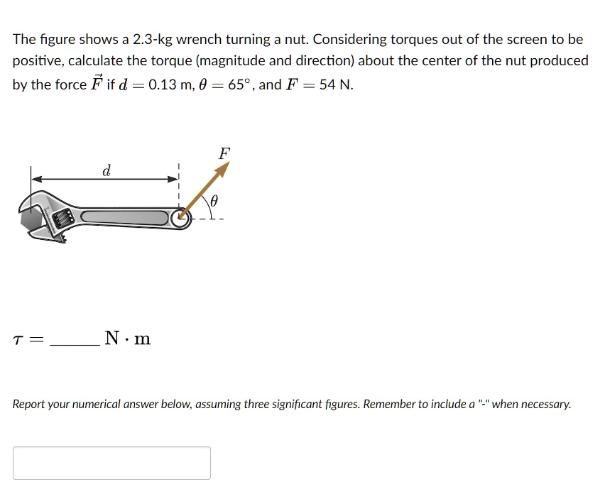 the figure shows a 23 kg wrench turning a nut considering torques out ...