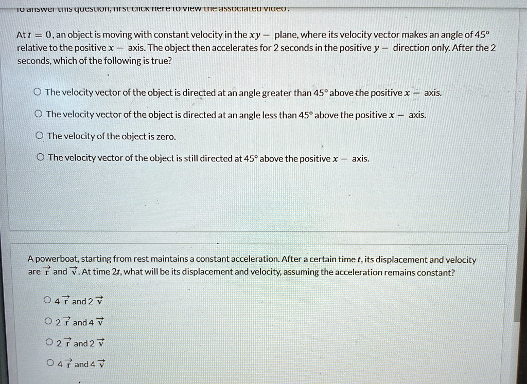 at t 0 an object is moving with constant velocity in the xy plane where ...