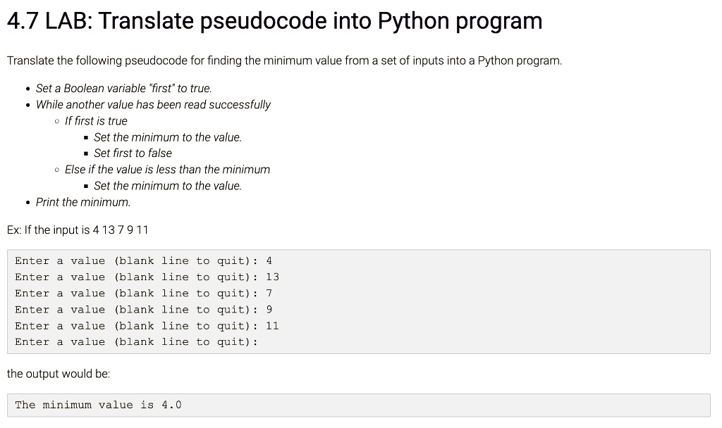 Solved 47 Lab Translate Pseudocode Into Python Program Translate The Following Pseudocode For