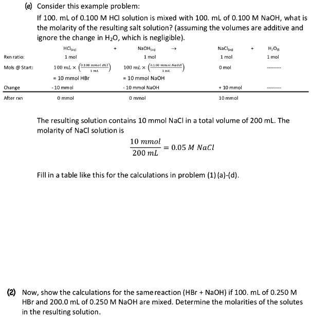 SOLVED: Consider this example problem: If 100, mLof 0.100 M HCI solution is mixed with 100. mL ...
