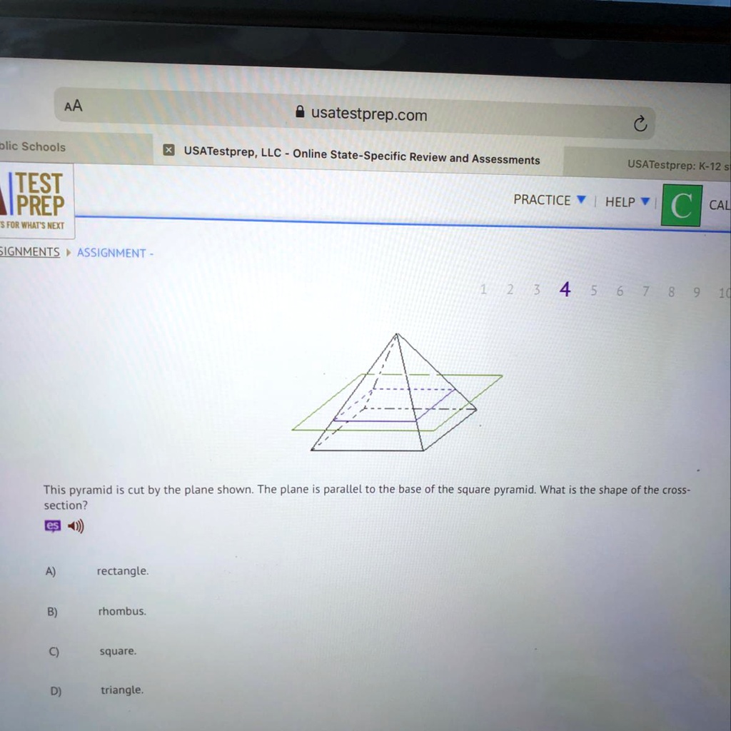 SOLVED: This pyramid is cut by the plane shown. The plane is parallel ...