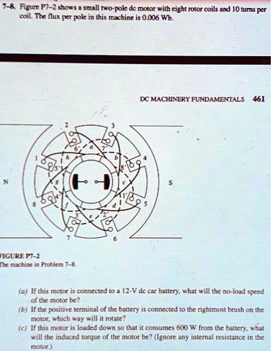 7-8. Figure P7-2 shows a small two-pole dc motor with eight rotor coils ...