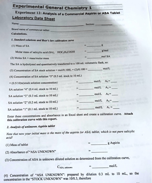 SOLVED: Experimental General Chemistry 1 Experiment 12: Analysis of ...