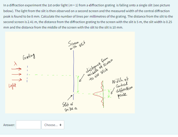 Solved In A Diffraction Experiment The 1st Order Light M 1 From A Diffraction Grating Is