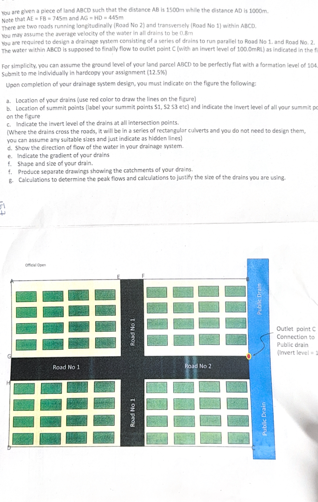 You are given a piece of land A B C D such that the distance A B is 1500 m while the distance A ...