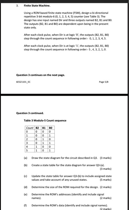 3. Finite State Machine. Using a ROM based finite state machine (FSM), design a bi-directional ...