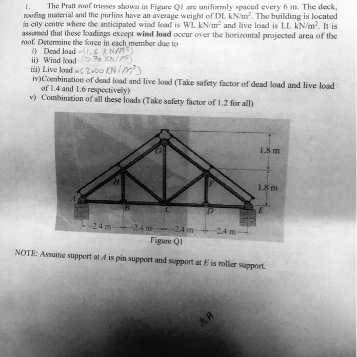 1. The Pratt roof trusses shown in Figure Q1 are uniformly spaced every ...