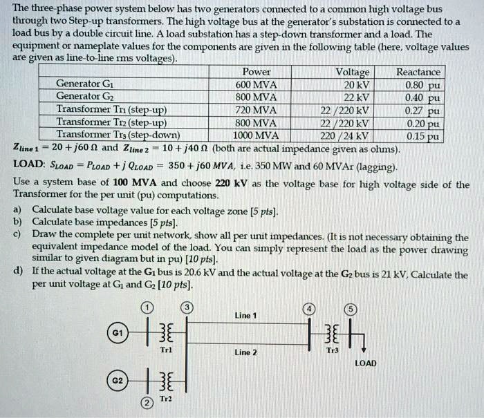 SOLVED: The three-phase power system below has two generators connected to a common high voltage ...