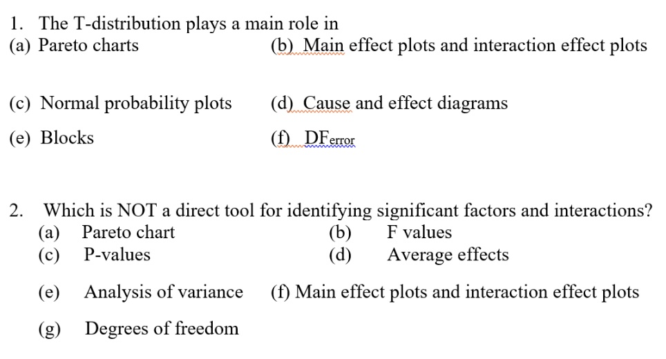 SOLVED: The T-distribution plays a main role in Pareto charts. Main ...