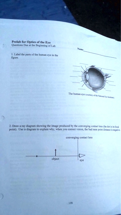 Prelab for Optics of the Eye Questions Due at the Beginning of Lab 1 ...