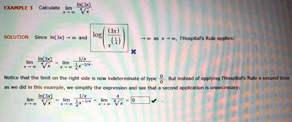 SOLVED: In(3x EXAMPLE 3 Calculate lim (3r ) SOLUTION Since In(3x) - 0 ...