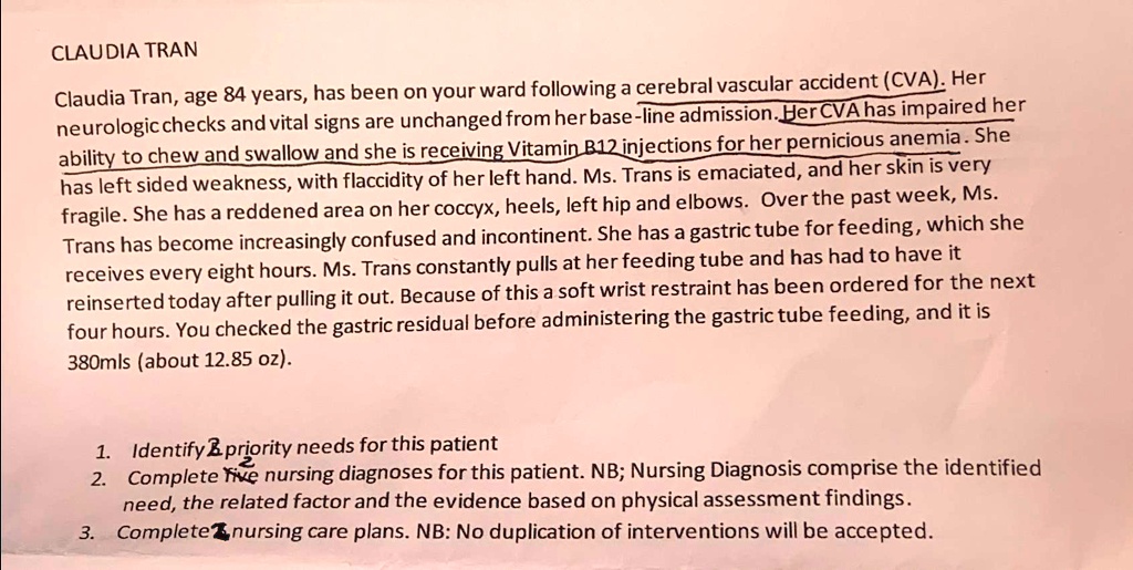 CLAUDIA TRAN Claudia Tran, age 84 years, has been on your ward ...