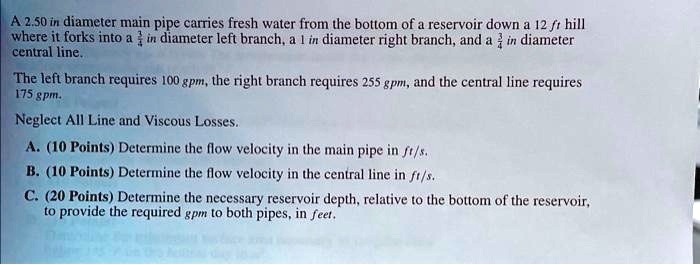 SOLVED: A 2.50-inch diameter main pipe carries fresh water from the ...