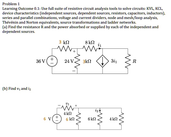 SOLVED: Problem 1 Learning Outcome 0.1: Use full suite of resistive circuit analysis tools to ...