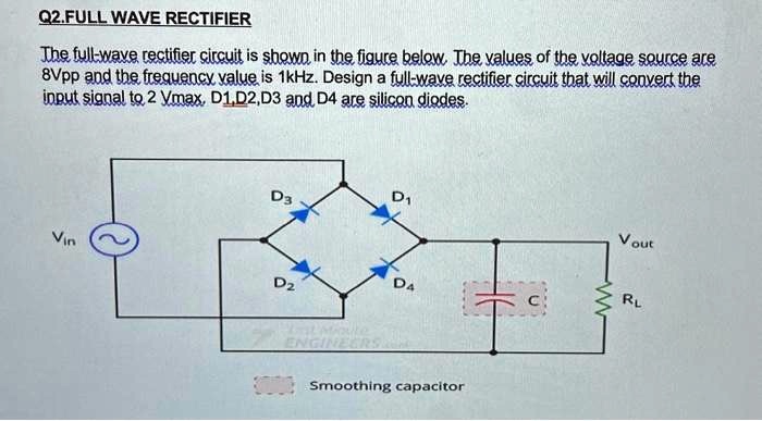 SOLVED: Q2. FULL-WAVE RECTIFIER The full-wave rectifier circuit is shown in the figure below ...