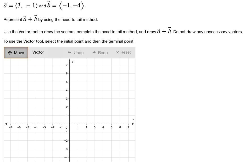 SOLVED: a = (3, 1) and b = (-1,4). Represent + b by using the head to ...