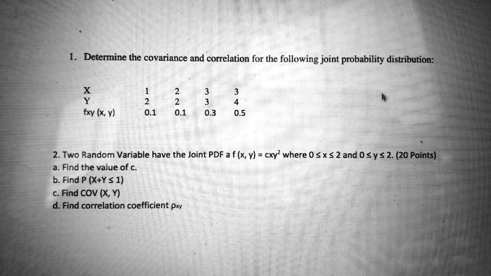 SOLVED: Determine the covariance and correlation for the following ...
