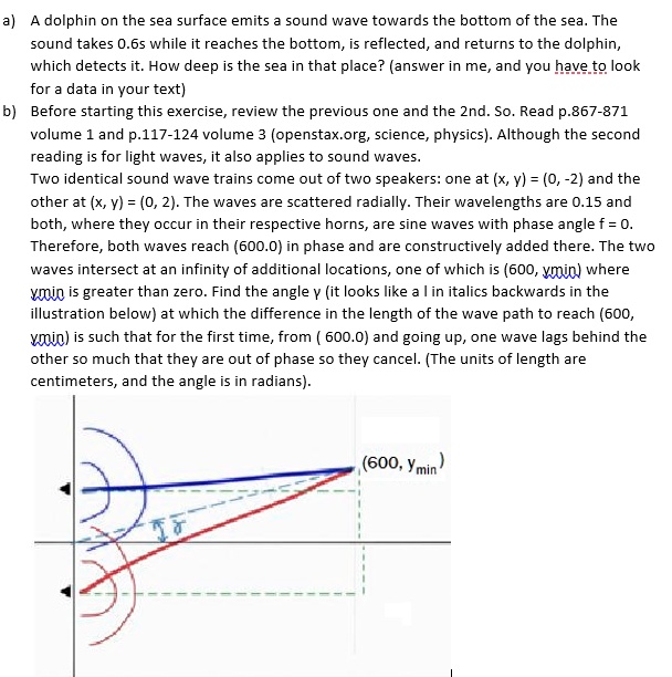 SOLVED: dolphin on the sea surface emits sound wave towards the bottom ...