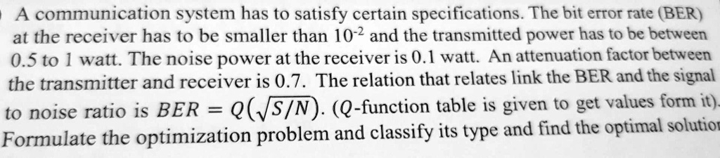 SOLVED: A communication system has to satisfy certain specifications ...