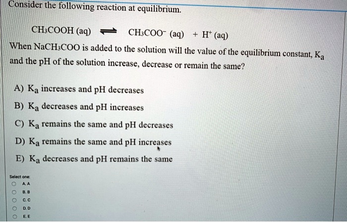 SOLVED: Consider the following reaction at equilibrium; CH:COOH (aq) CH ...