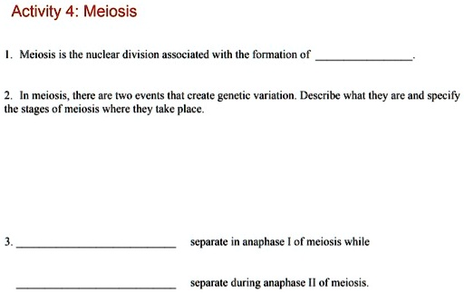 Activity 4: Meiosis 1. Meiosis is the nuclear division...