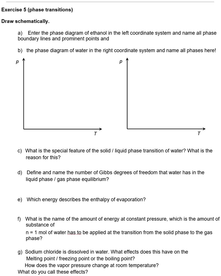 SOLVED: Exercise 5 (Phase Transitions) Draw schematically. a) Enter the ...