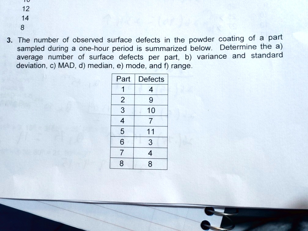 SOLVED: 12 14 3. The number of observed surface defects in the powder ...
