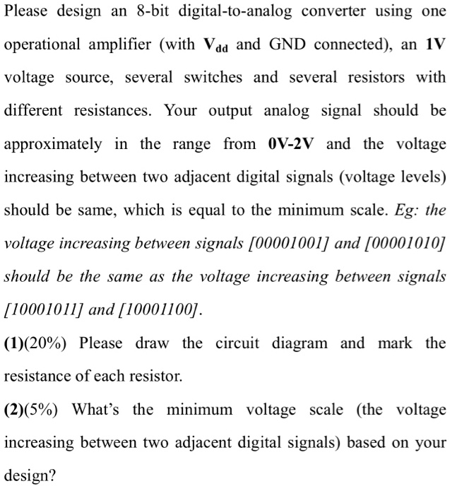please design an 8 bit digital to analog converter using one ...